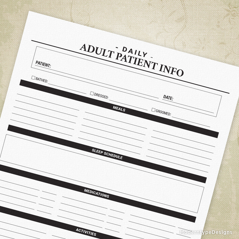Daily Adult Patient Info Printable
