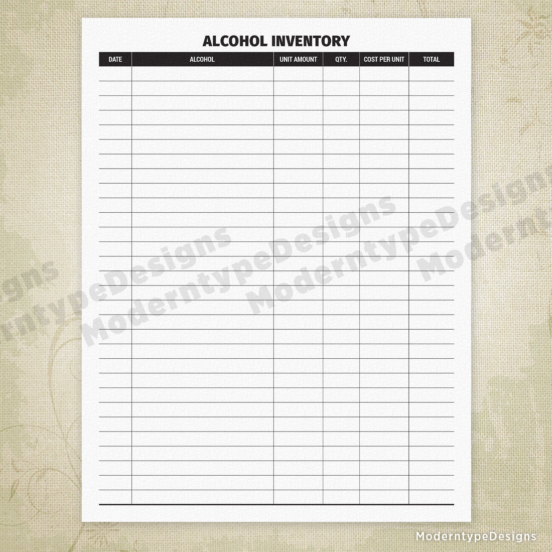 Alcohol Inventory Form Printable