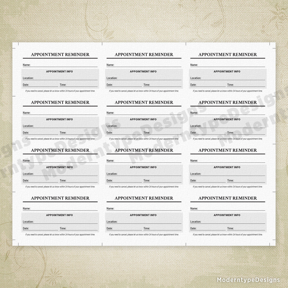 Appointment Reminder Card Printable, 3.5 x 2"