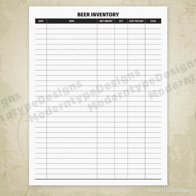 Beer Inventory Form Printable