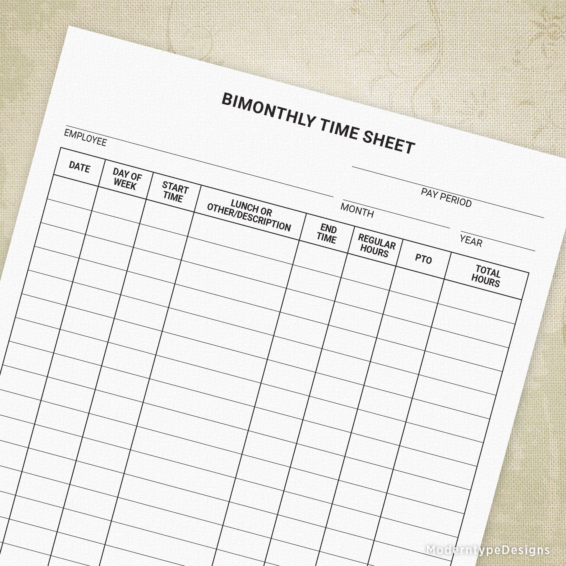 monthly time sheets template