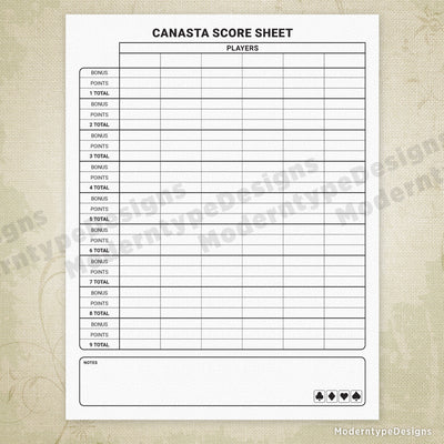 Card Game Scoring Sheets Printable