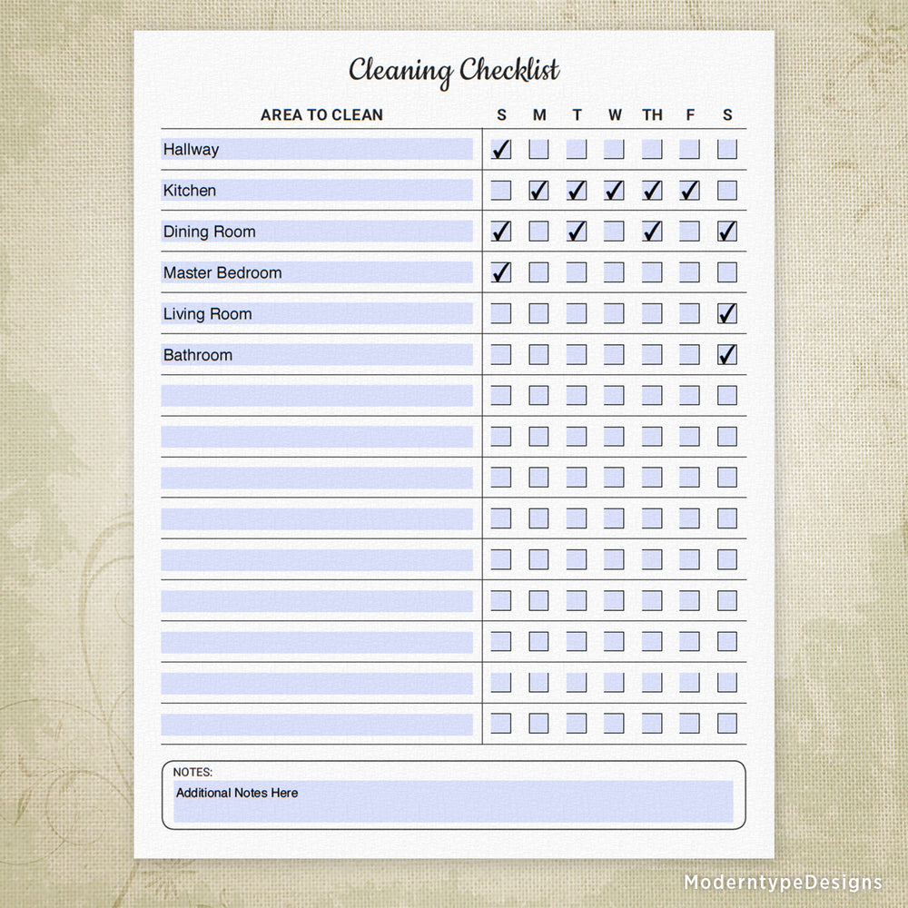Cleaning Checklist Printable Form, Editable