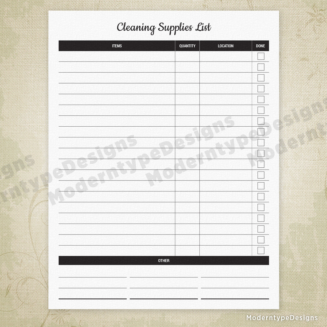 Cleaning Supplies List Printable