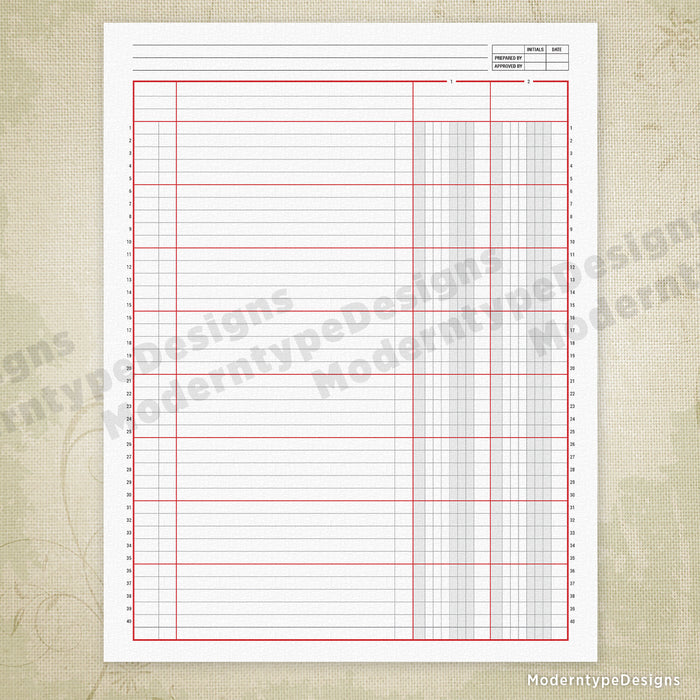 Columnar Worksheet Printable, 2 Columns
