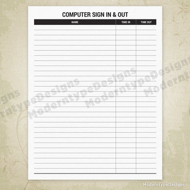Computer Sign In & Out Printable Form