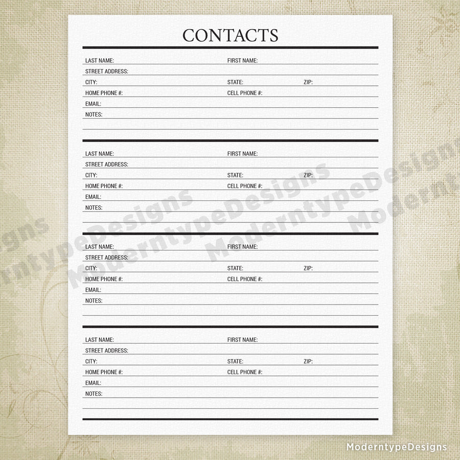 Contacts Printable - End of Life