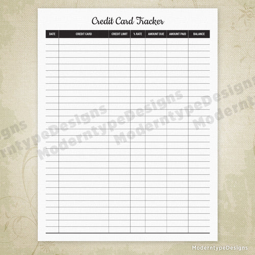 Credit Card Tracker Printable