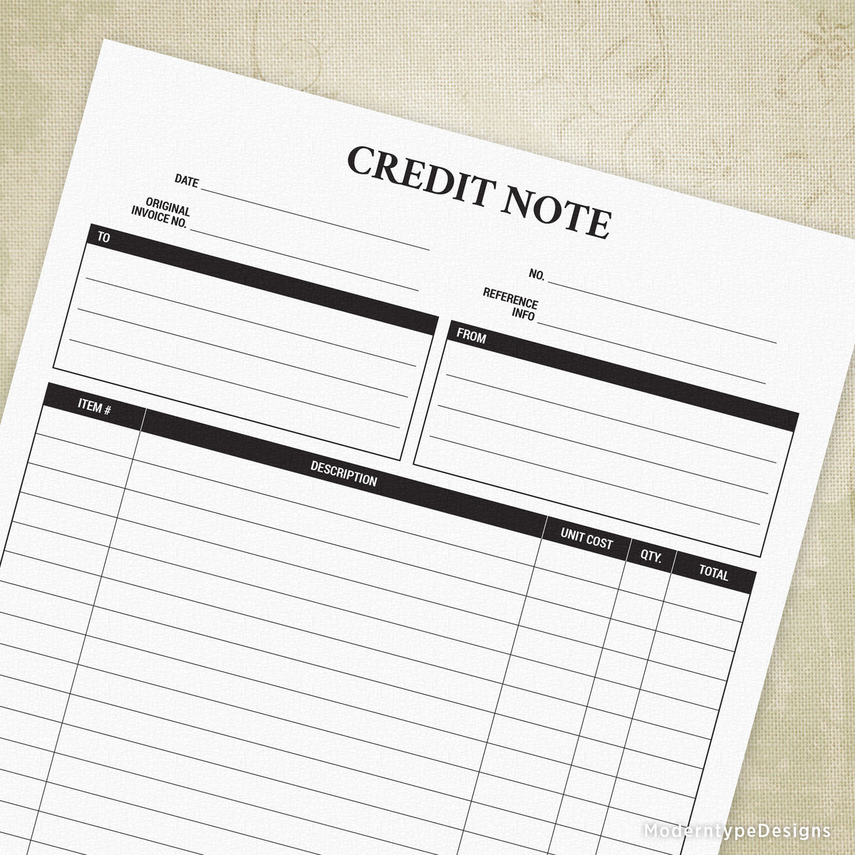 Credit Note Printable