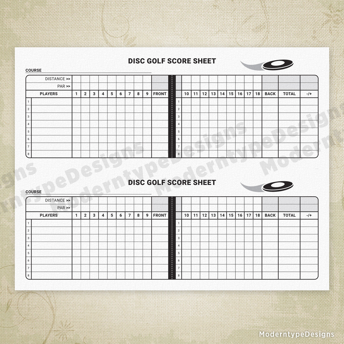 Disc Golf Scoring Sheet Printable, 2 Games