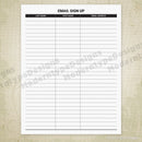 Email Sign Up Sheet Printable for Clipboard