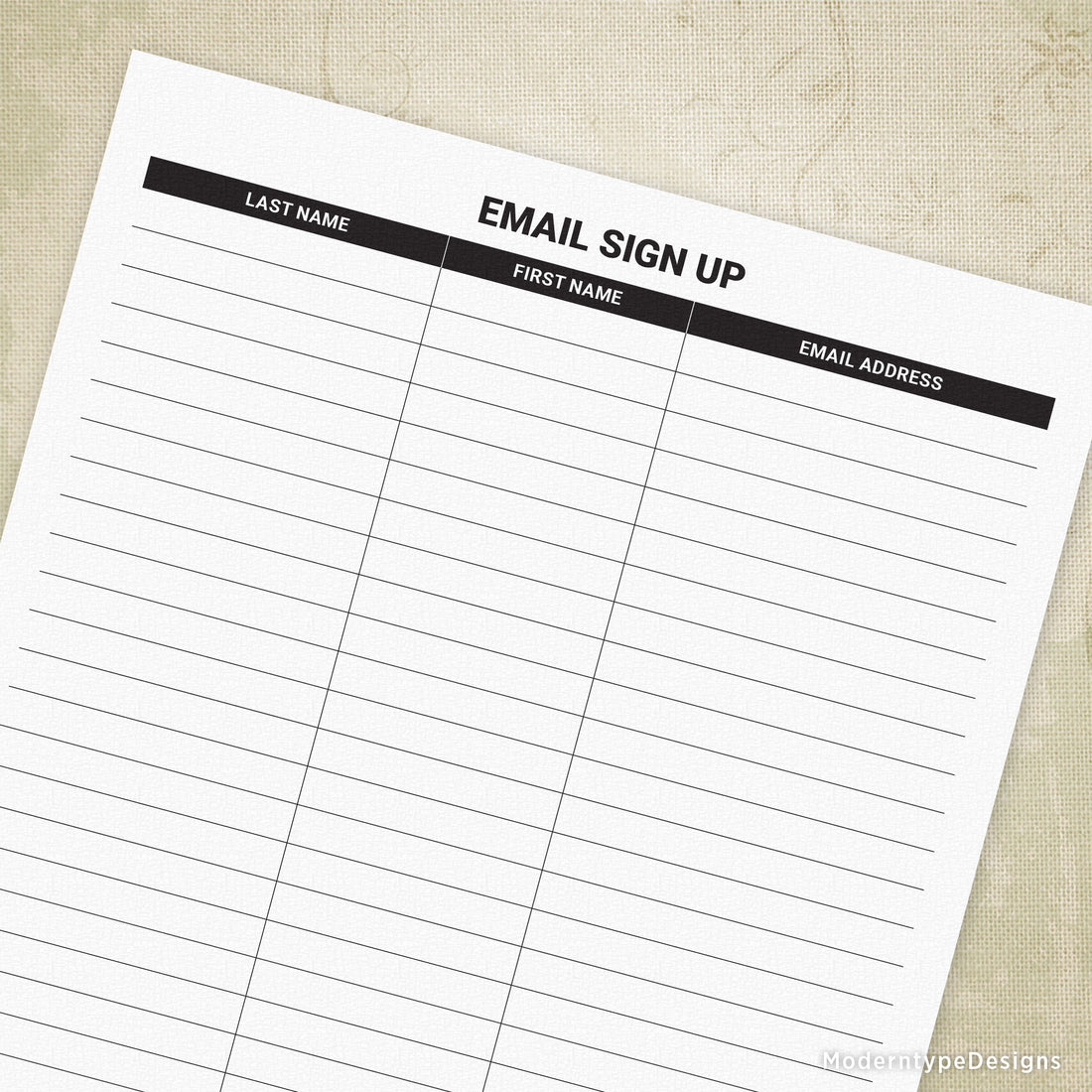 Email Sign Up Sheet Printable for Clipboard