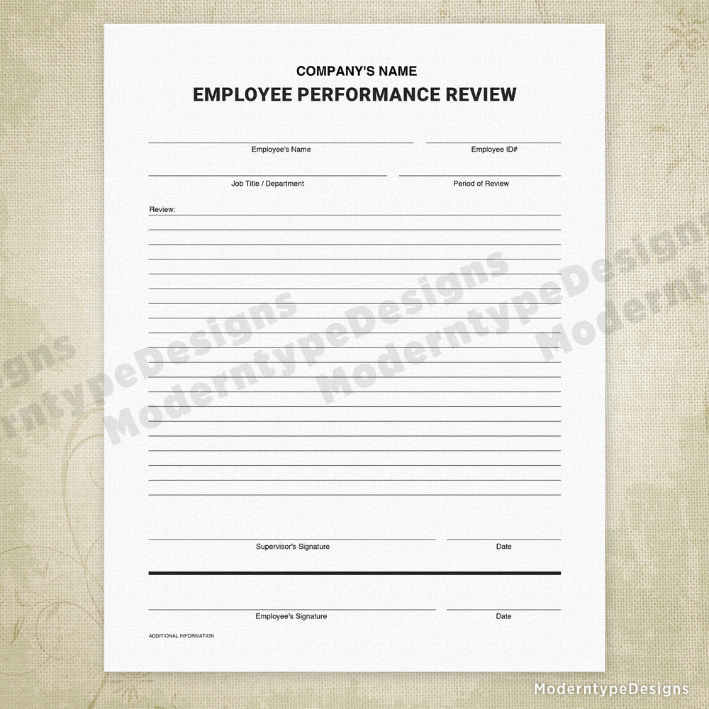 Employee Performance Review Printable, Personalized