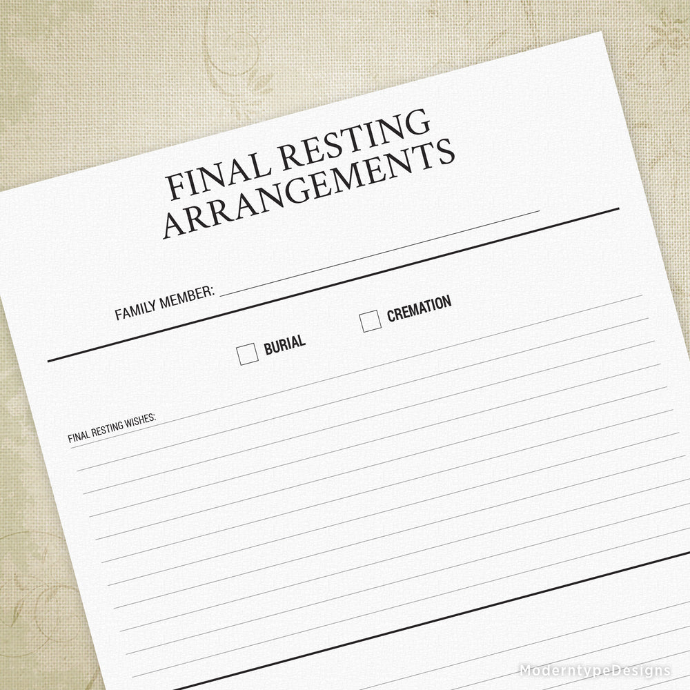 Final Resting Arrangements Printable - End of Life