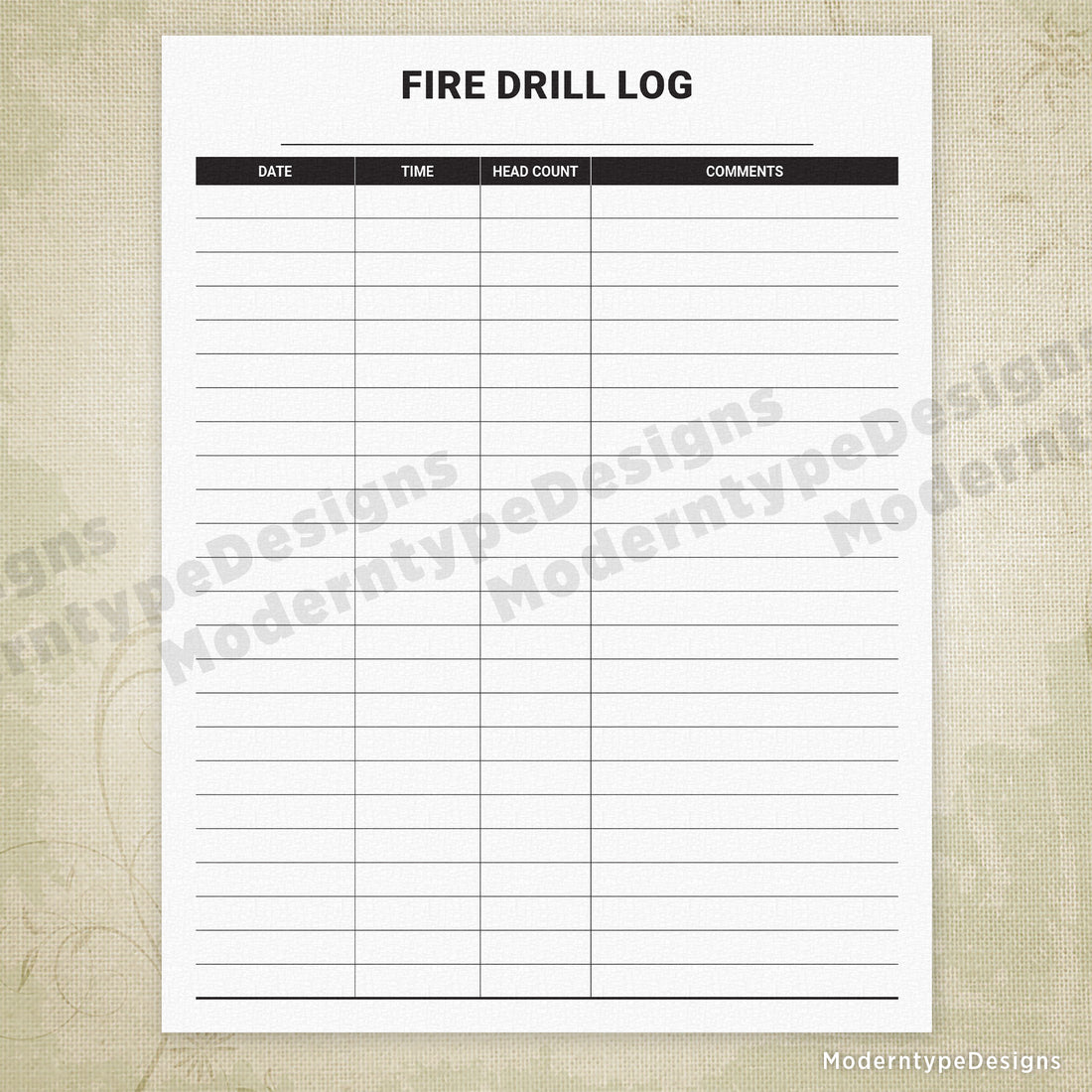 Fire Drill Log Printable for any Building