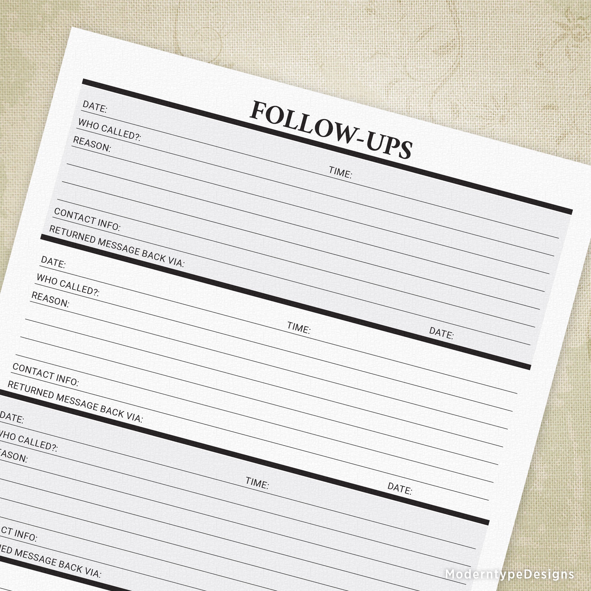 Follow-Ups Log Printable