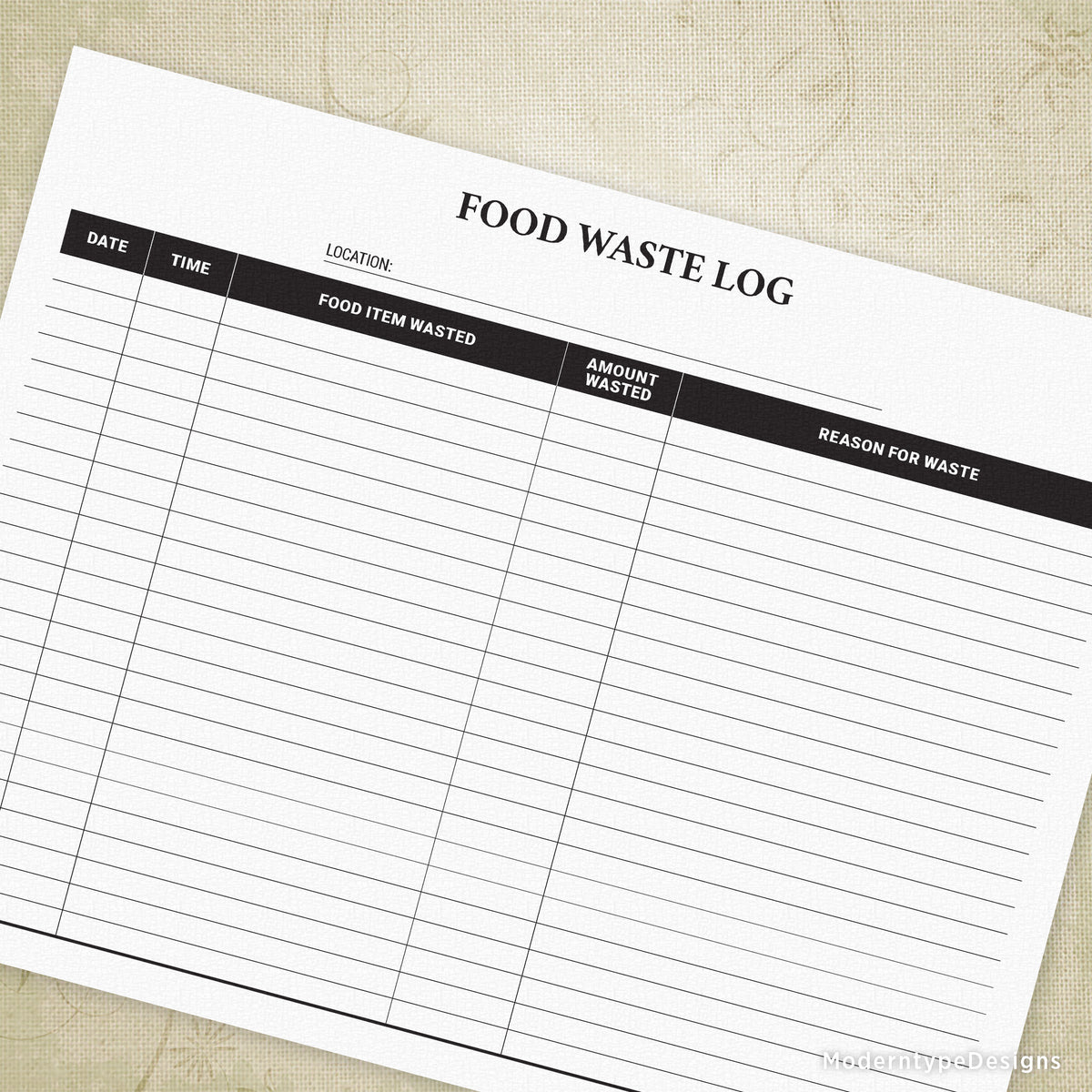 Food Waste Log Printable