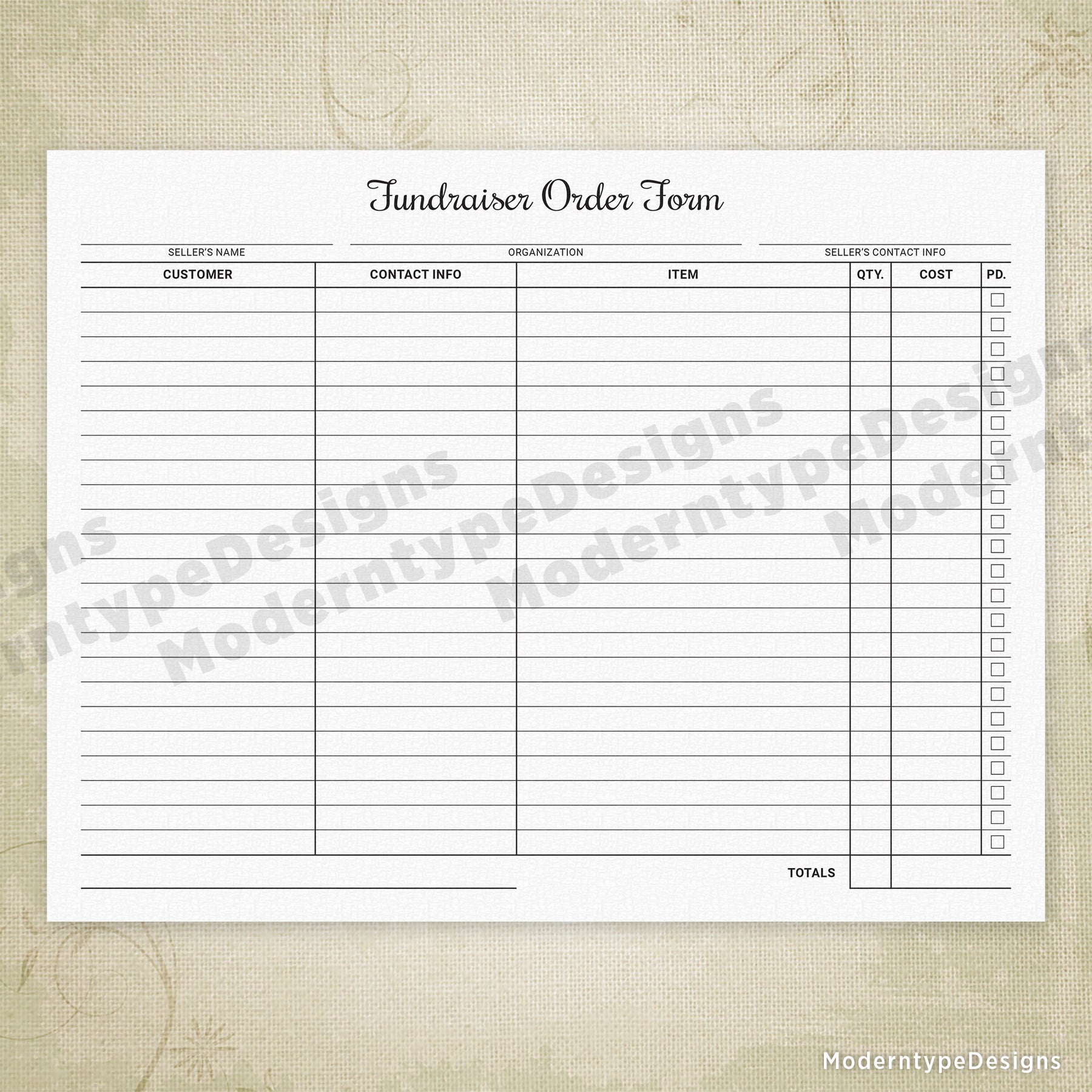 Fundraiser Order Form Printable