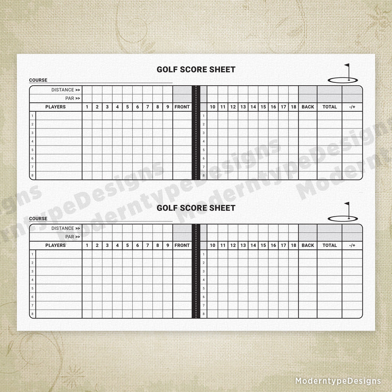 Golf Scoring Sheet Printable, 2 Games