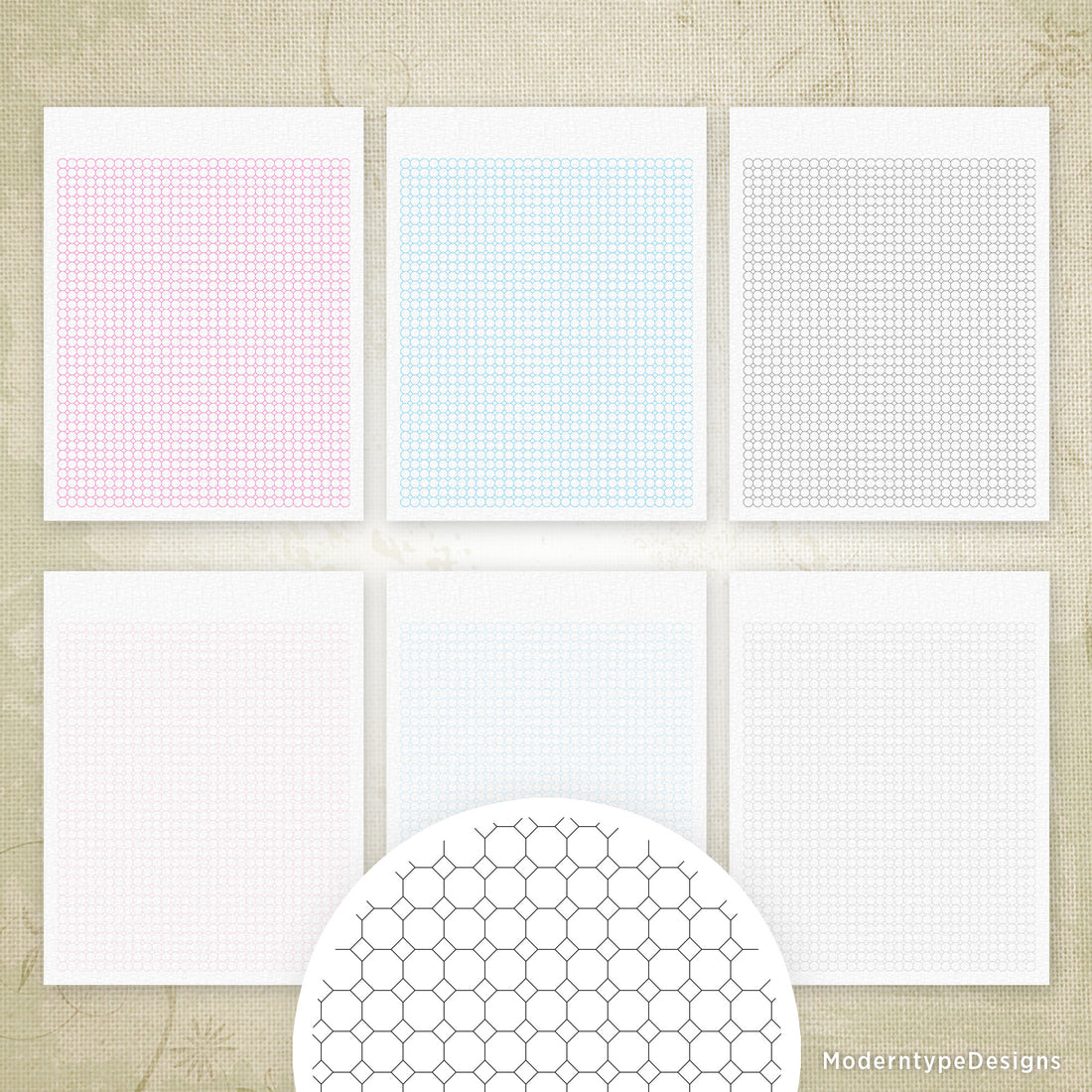 Octagon Grid Digital Paper Printable