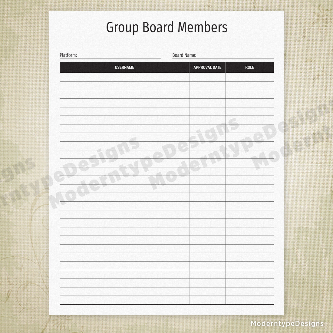 Group Board Members List Printable