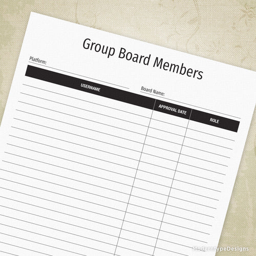 Group Board Members List Printable