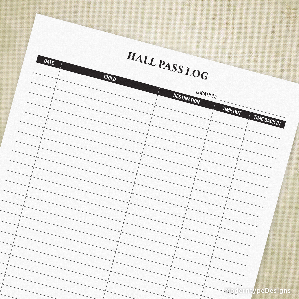 Hall Pass Log Printable