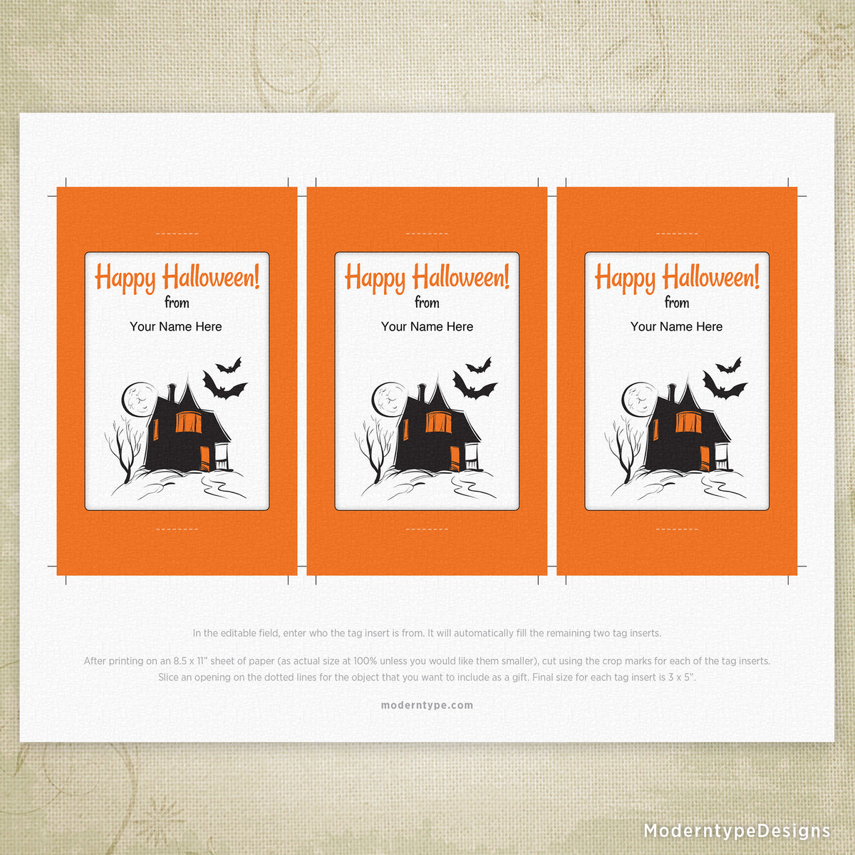 Halloween Glow Stick Pencil Tag Insert Printable, Personalized