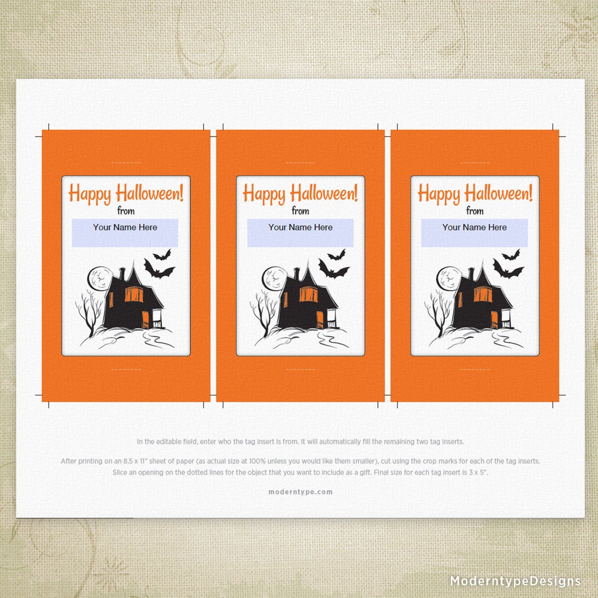 Halloween Glow Stick Pencil Tag Insert Printable, Personalized