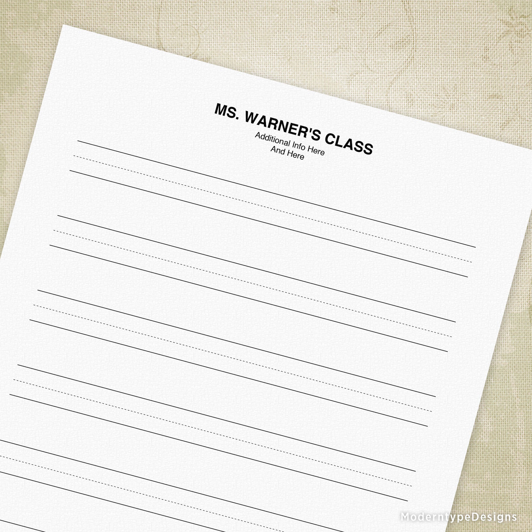 Handwriting Practice Printable Sheet, Personalized