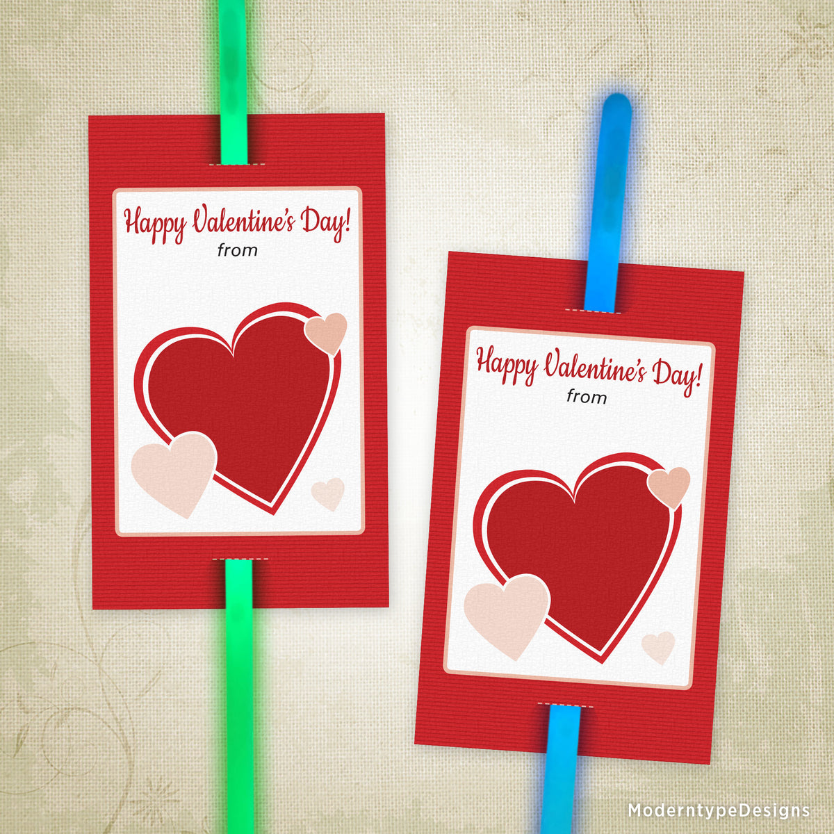 Valentine's Day Glow Stick Pencil Tag Printable, Personalized