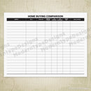 Home Buying Comparison Chart Printable