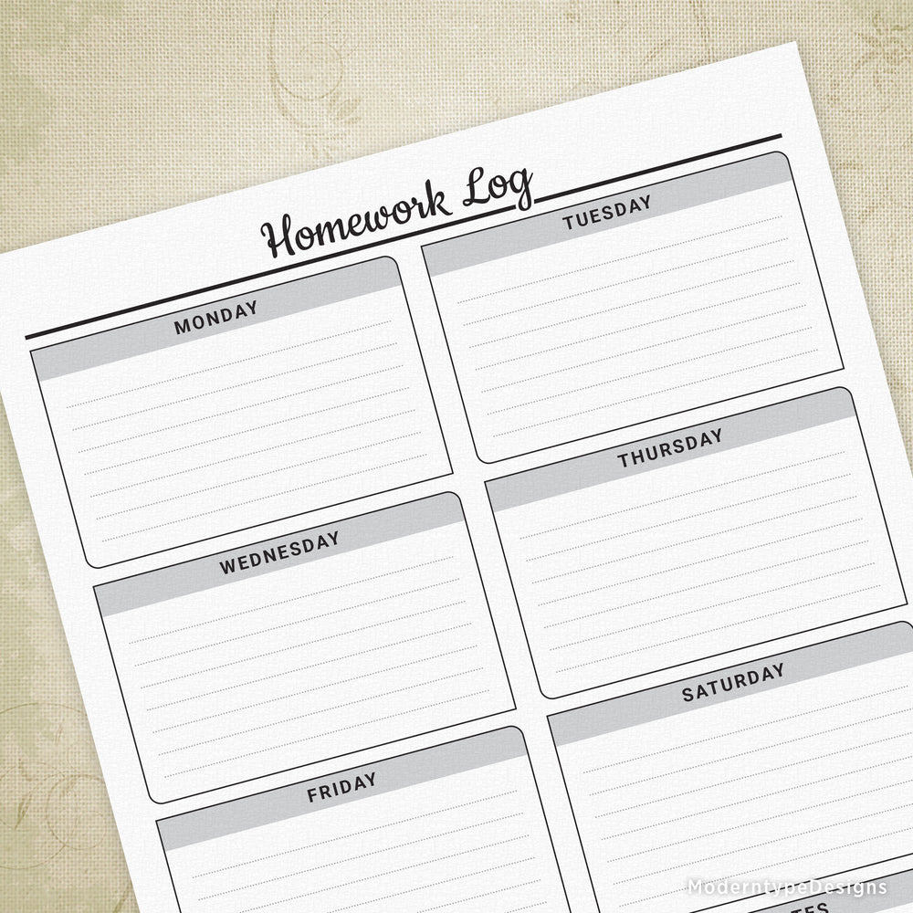Homework Log Printable #2