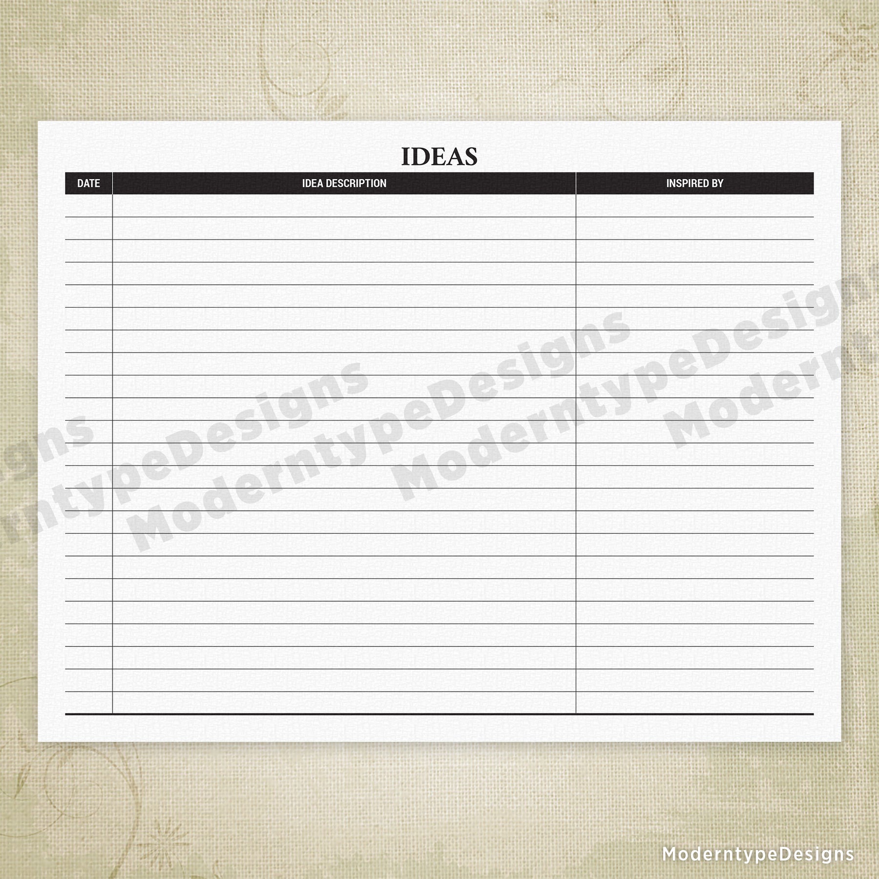 Ideas List Printable with Lines #2