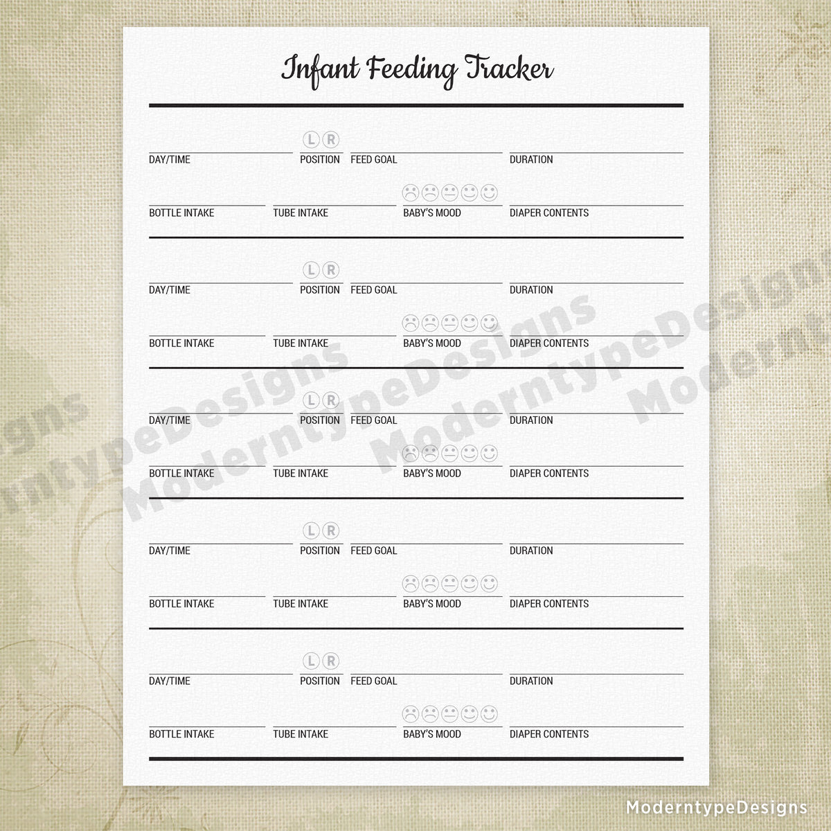 Infant (Tube) Feeding Tracker Printable