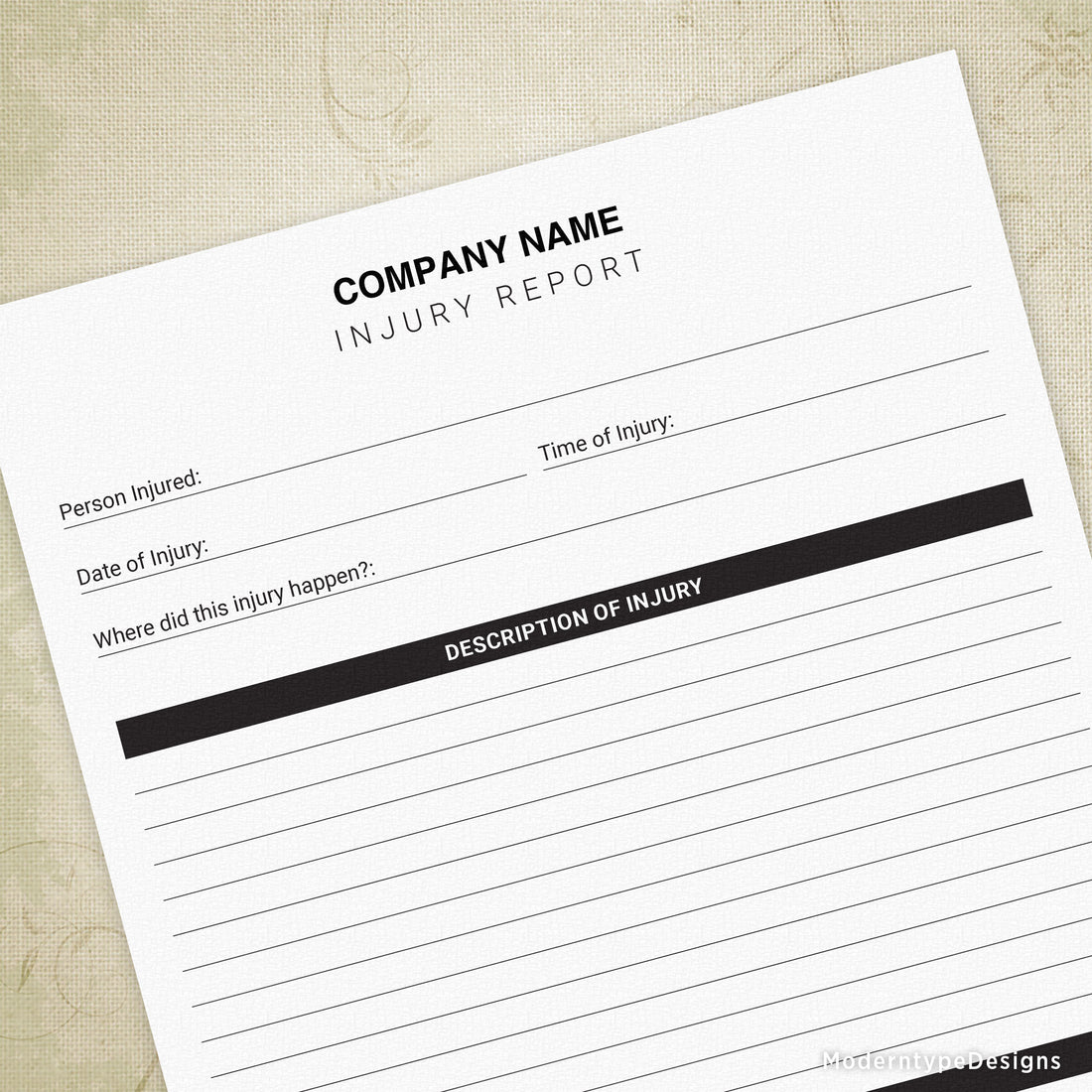 Injury Report Printable, Personalized