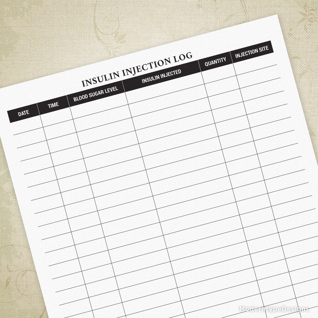Insulin Injection Log Printable