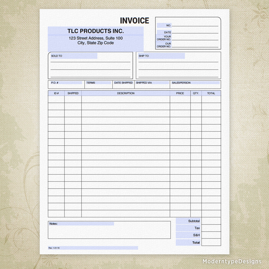 Invoice Form Printable, Personalized, #1
