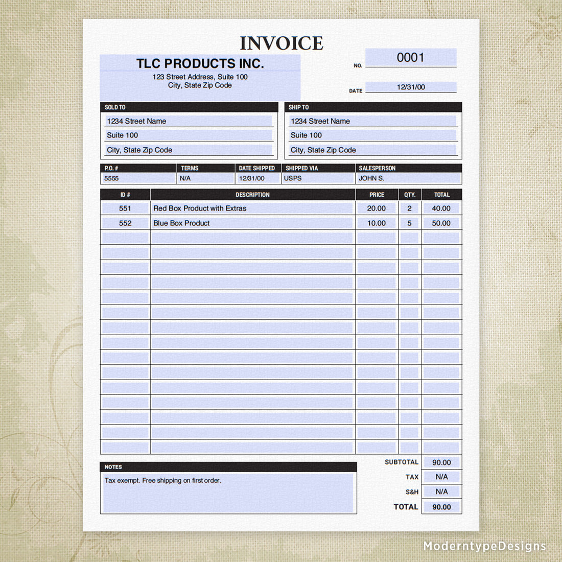 Invoice Form Printable, Editable, #4