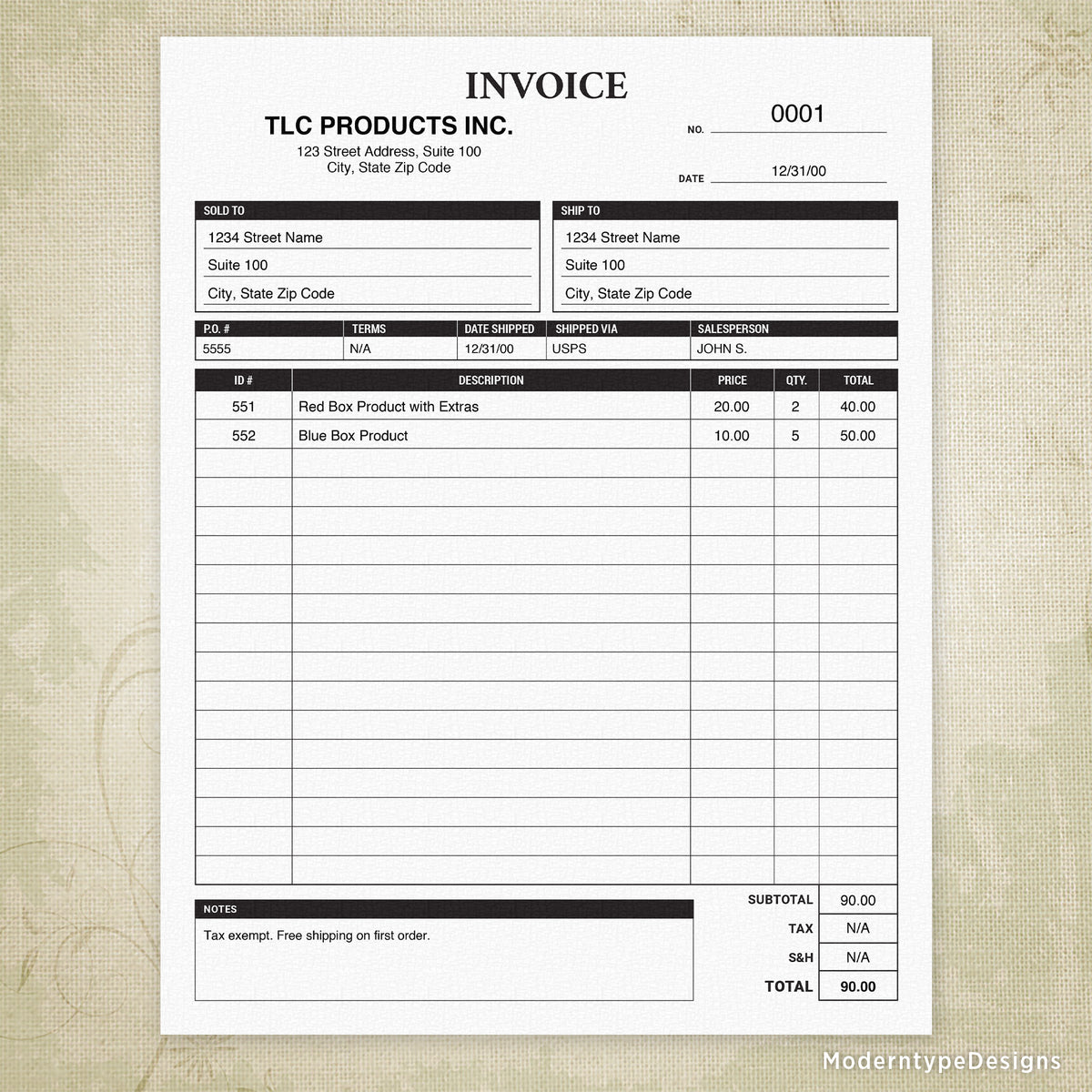 Invoice Form Printable, Editable, #4