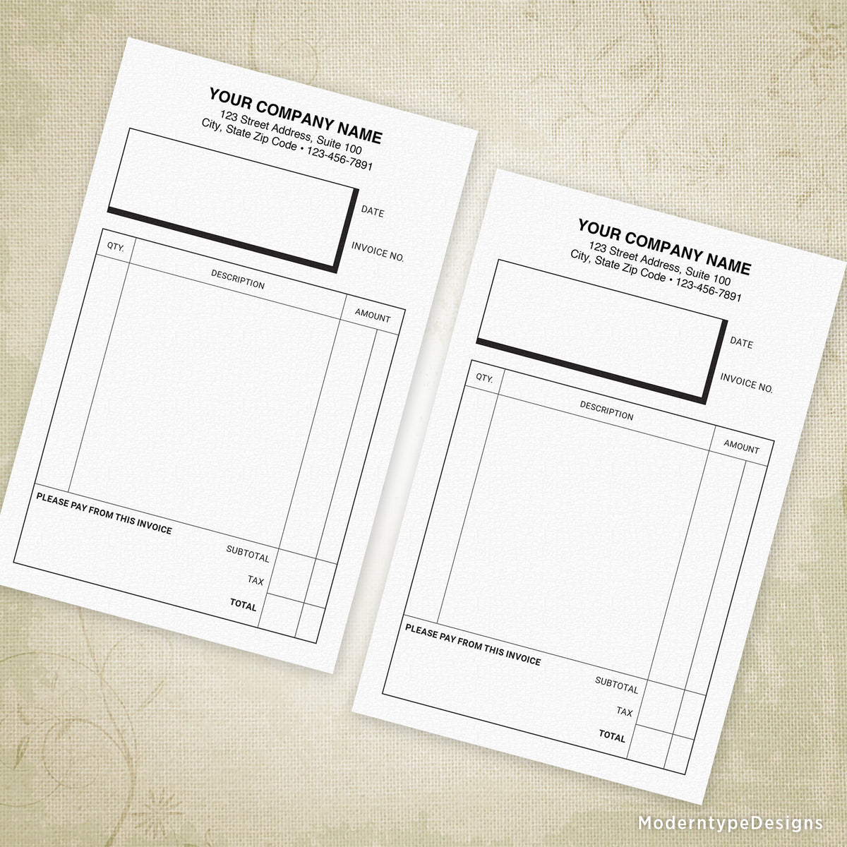 Invoice Form Printable, 5.5 x 8.5" Half Sheet, Personalized, #3