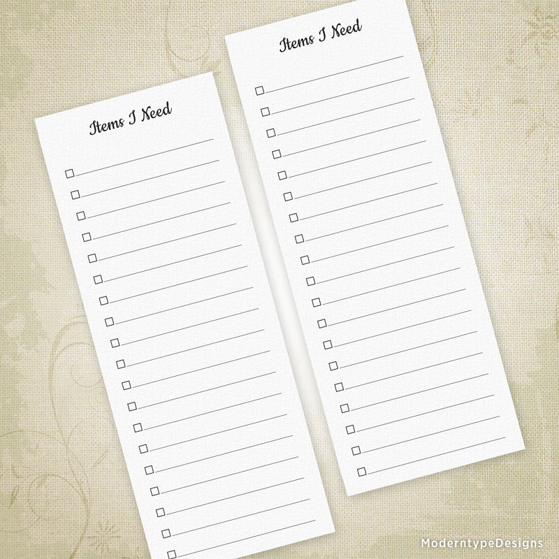 Items I Need Printable, 4.25 x 11"