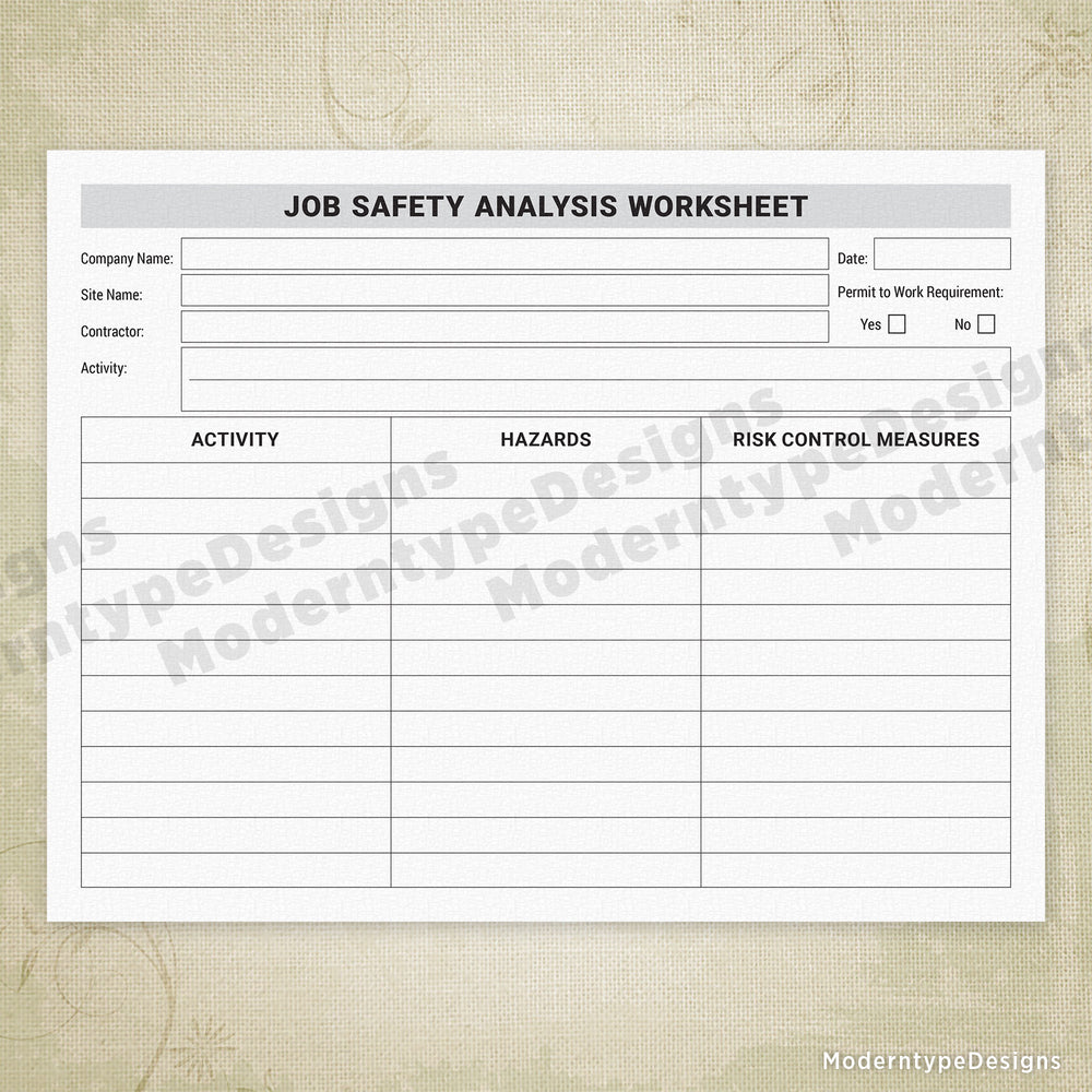 Job Safety Analysis Worksheet Printable