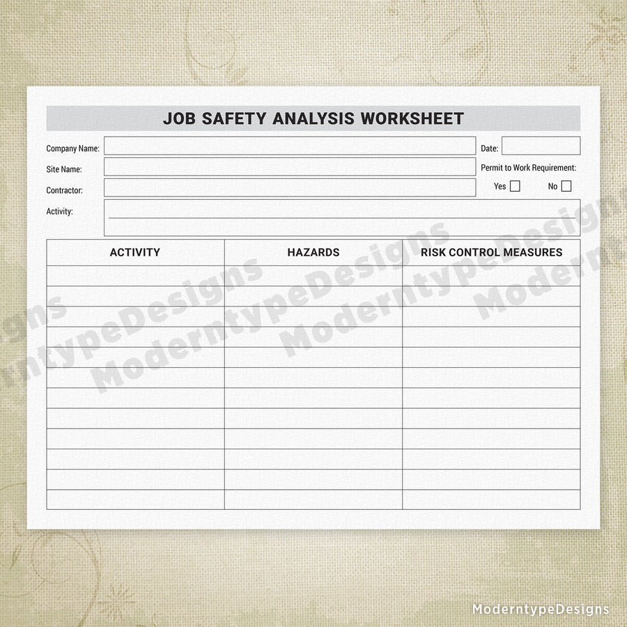 Job Safety Analysis Worksheet Printable