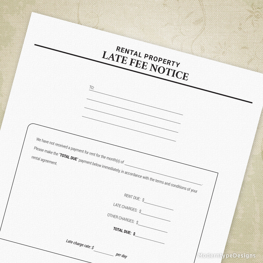 Late Fee Notice for Rental Property Printable
