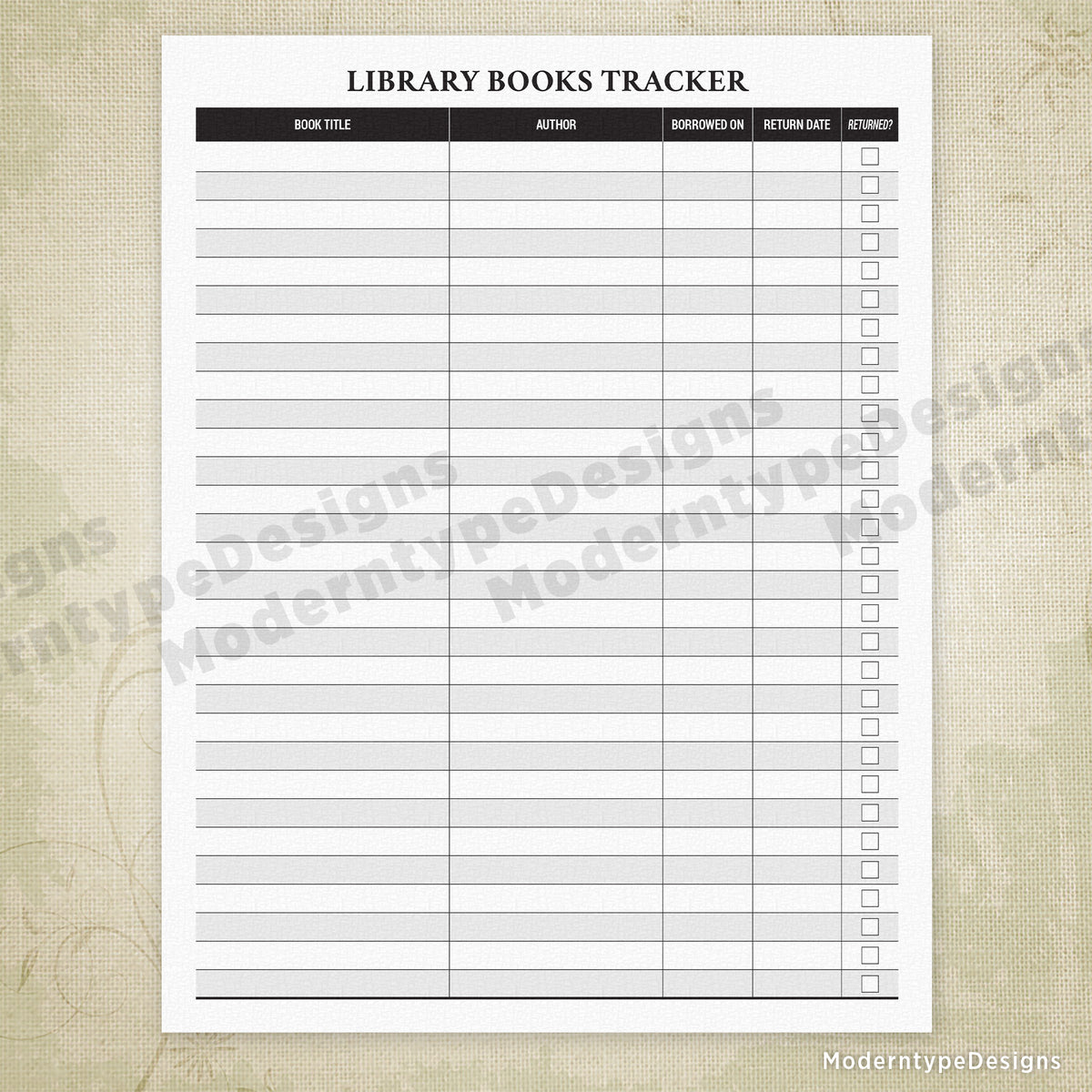 Library Books Tracker Printable