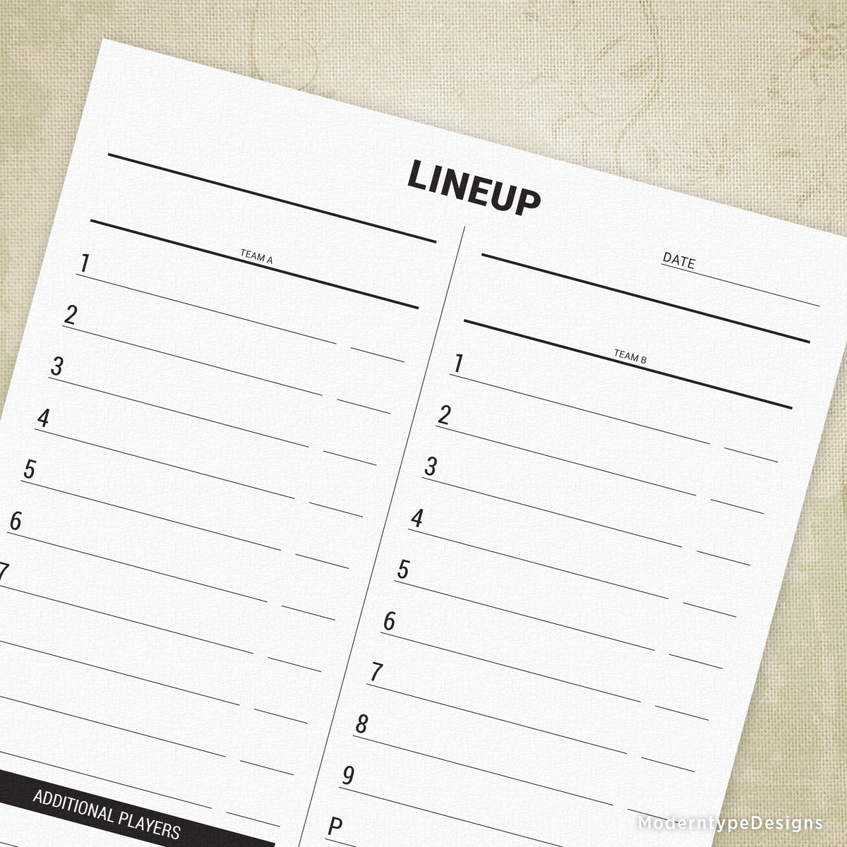 Baseball Lineup List Printable
