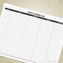 Lost and Found Log Printable