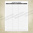 Mailing List Sign Up Sheet Printable for Clipboard
