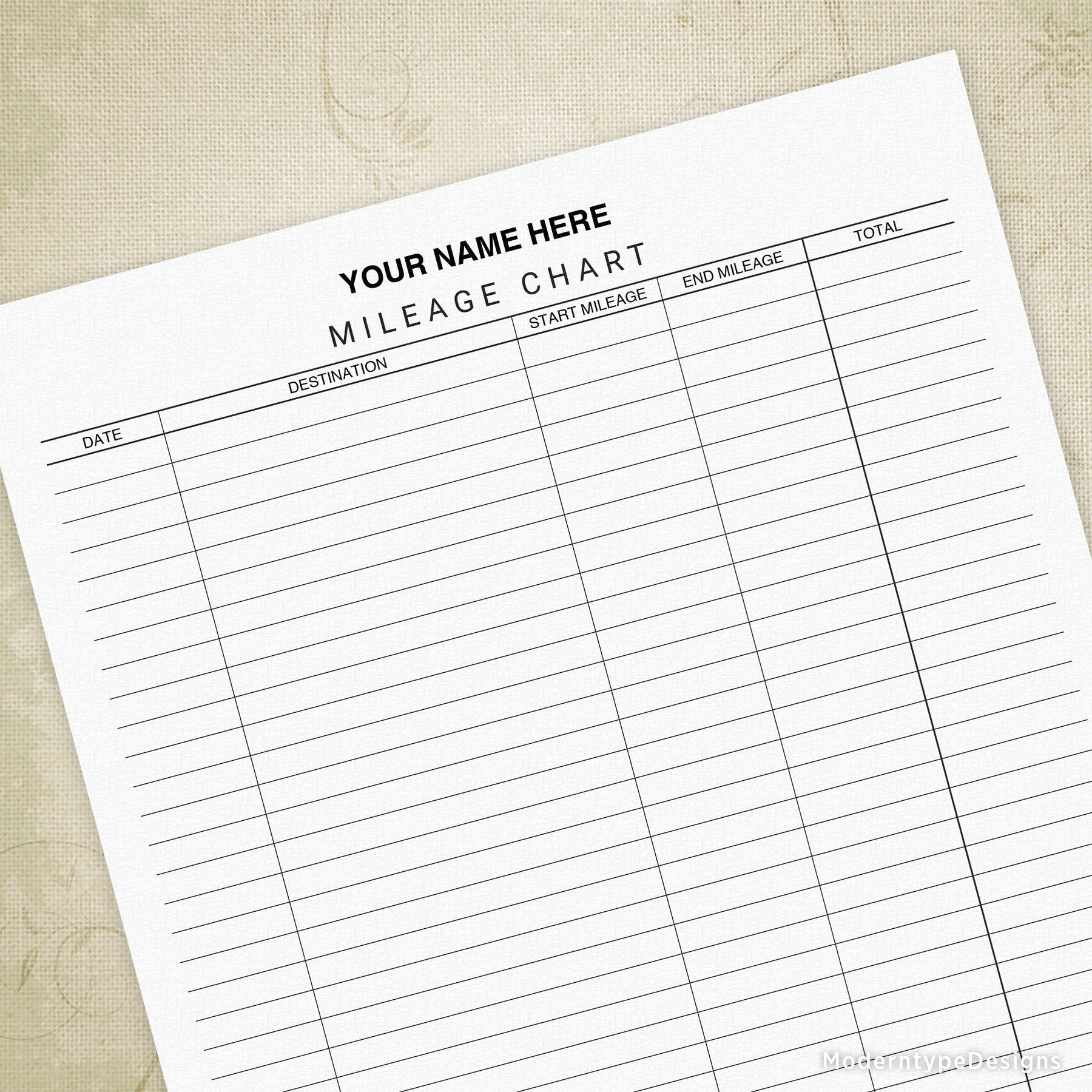 Car Mileage Tracker Chart Printable Form, Personalized